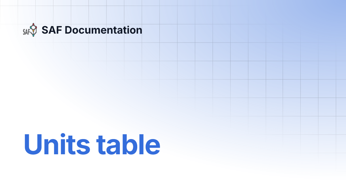 Units table | SAF Documentation